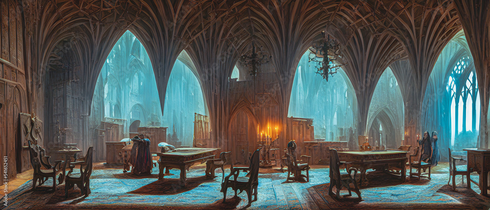 Artistic concept illustration of a medieval interior, background ...