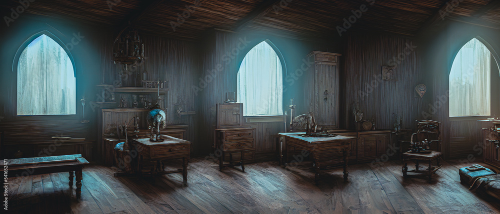 Artistic concept illustration of a medieval interior, background ...