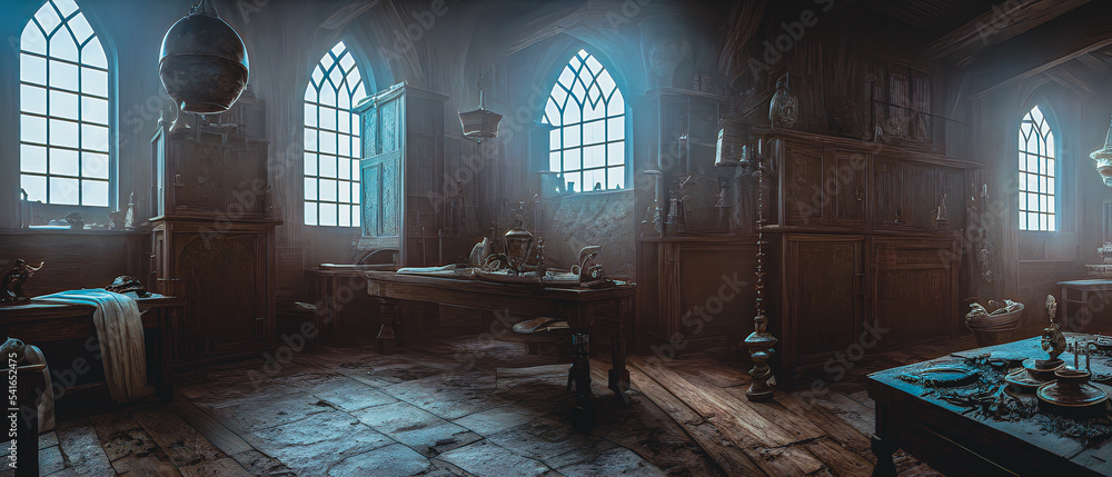 Artistic concept illustration of a medieval interior, background ...