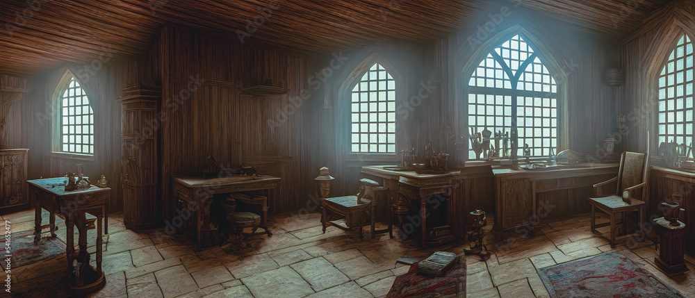 Artistic concept illustration of a medieval interior, background ...