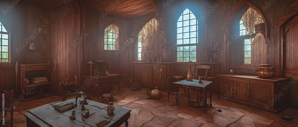 Artistic concept illustration of a medieval interior, background ...