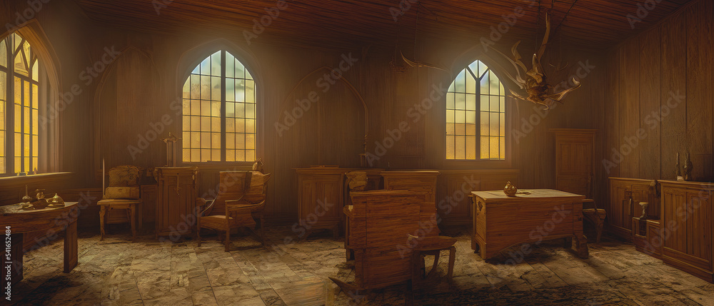 Artistic concept illustration of a medieval interior, background ...