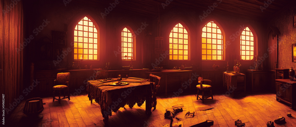 Artistic concept illustration of a medieval interior, background ...