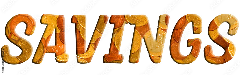 Word text savings collage with euro coin embedded Stock Illustration ...