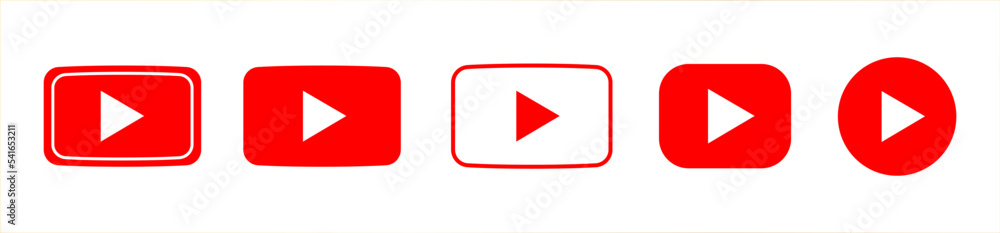 YouTube logo set . YouTube icons and buttons set .Video player vector ...