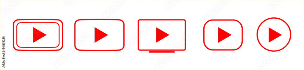 YouTube logo set . YouTube icons and buttons set .Video player vector ...
