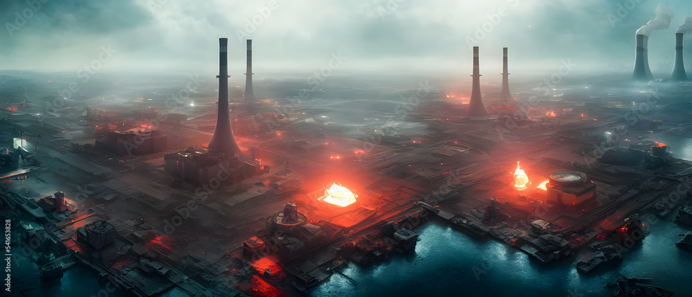 Artistic concept illustration of a destroyed nuclear power plant ...