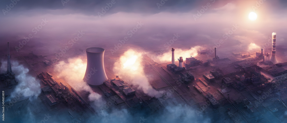 ภาพประกอบสต็อก Artistic concept illustration of a destroyed nuclear ...