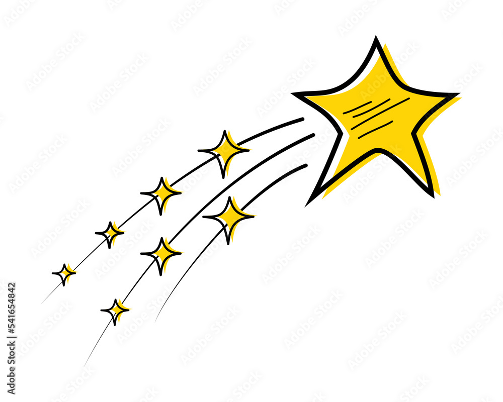 Flying star symbol on hand drawn style. Doodle icon star. isolated on ...
