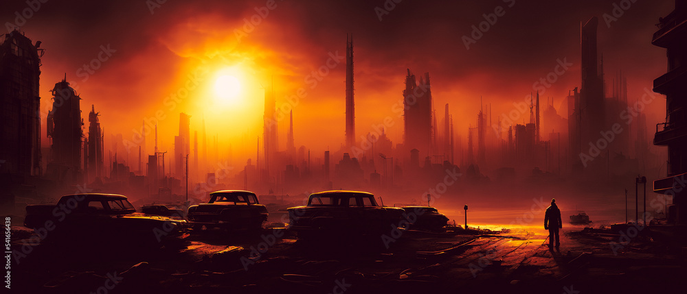 Artistic concept illustration of a dystopian city, background ...