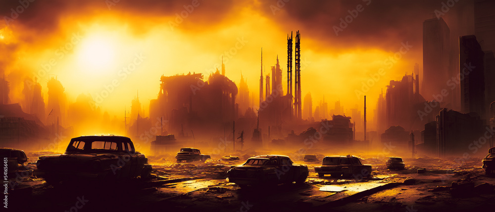 Artistic concept illustration of a dystopian city, background ...