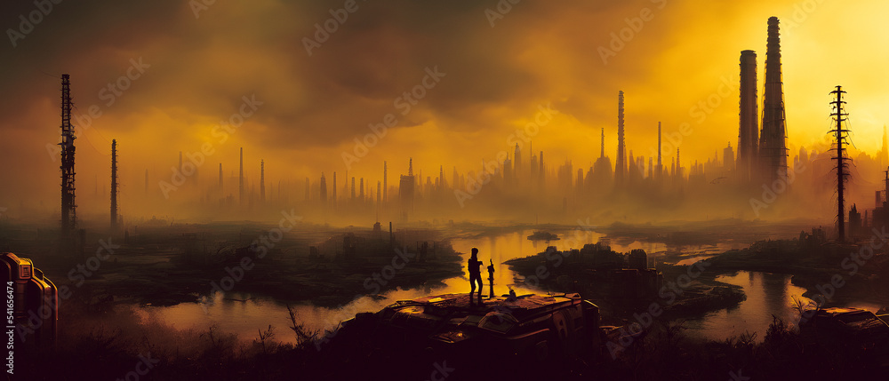 Artistic concept illustration of a dystopian city, background ...