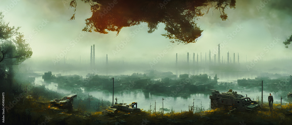 Artistic concept illustration of a dystopian city, background ...