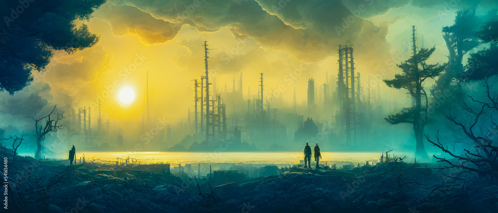 Artistic concept illustration of a dystopian city, background ...