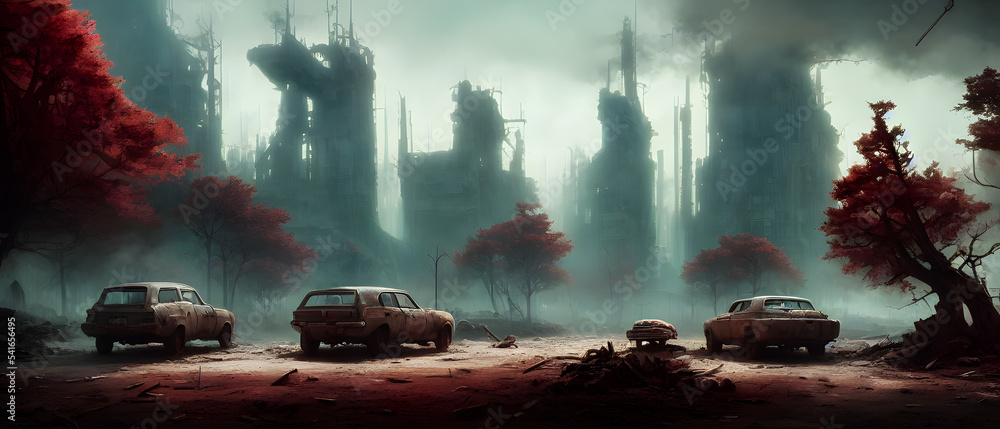 Artistic concept illustration of a dystopian city, background ...