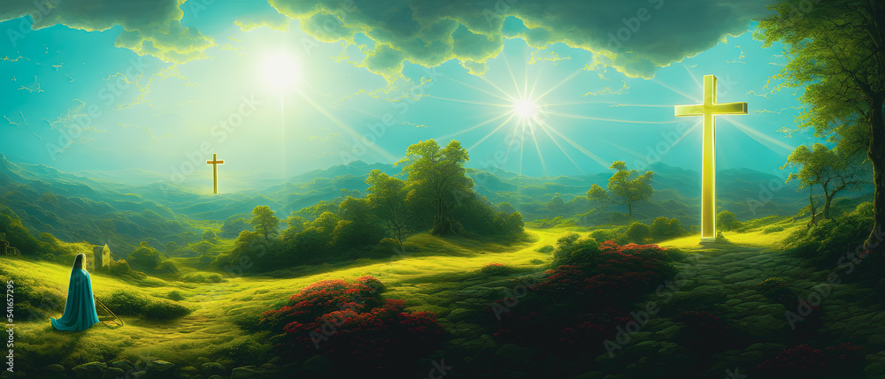 Artistic concept illustration of a holy cross, background illustration ...