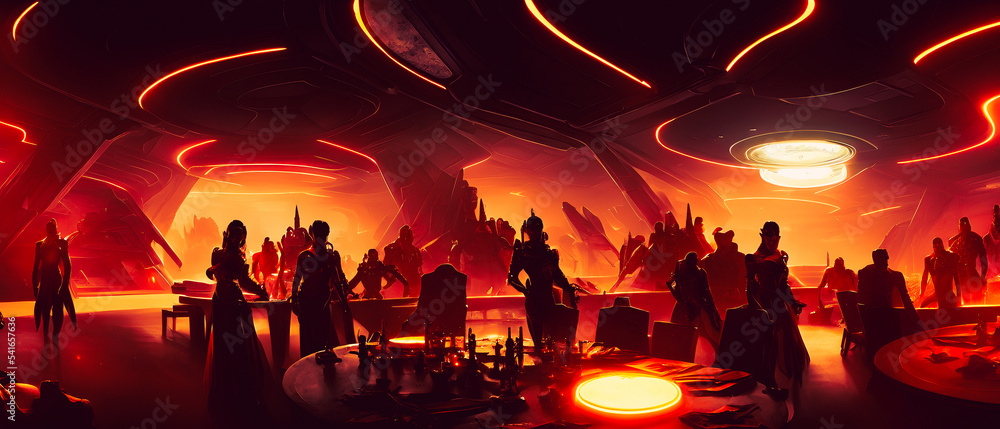 Artistic concept illustration of a futuristic night club, background ...