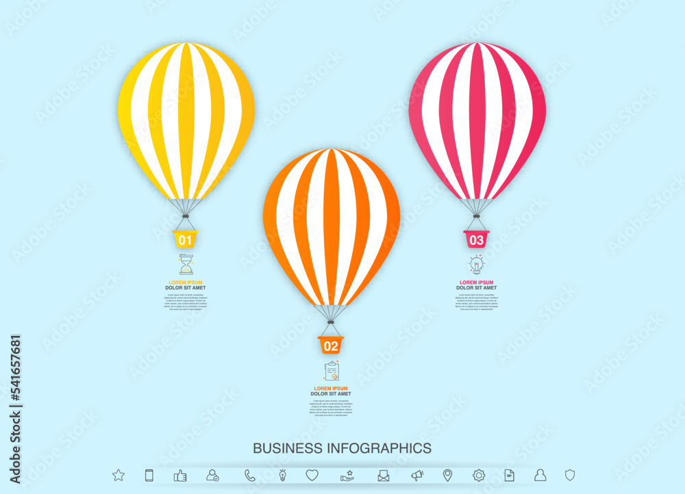 Vector hot air balloon infographic. Business 3D modern infographics ...