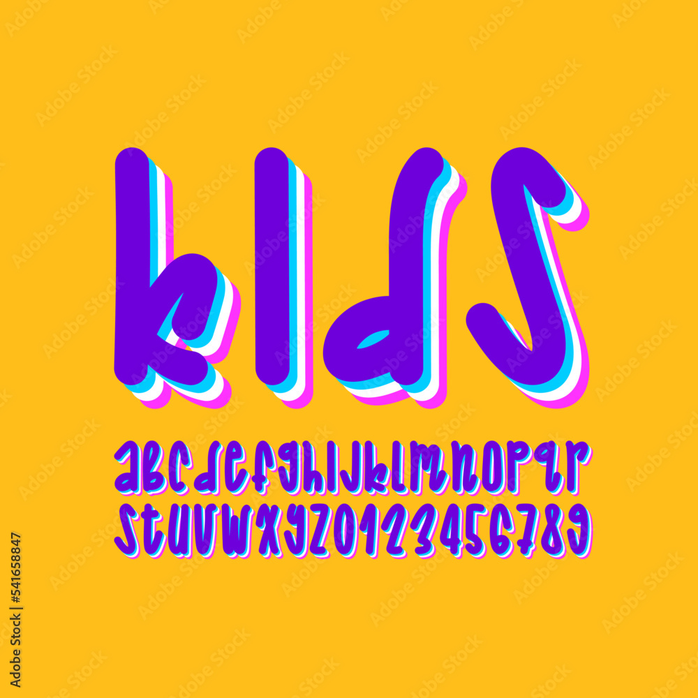 Hand drawn font alphabet in the cartoon style, letters and numbers in ...