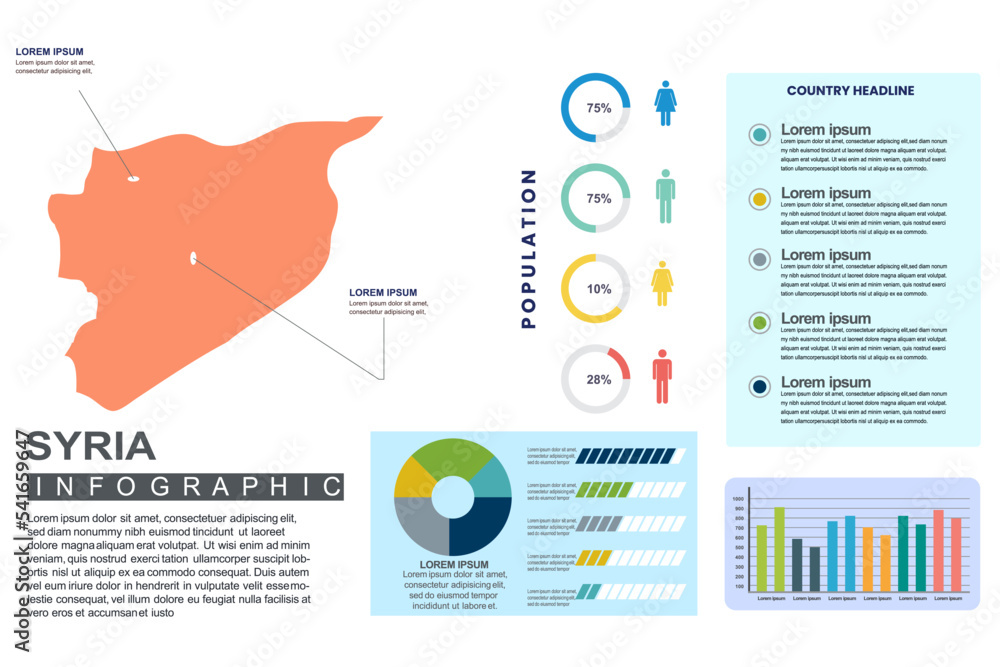 Syria detailed country infographic template with world population and ...