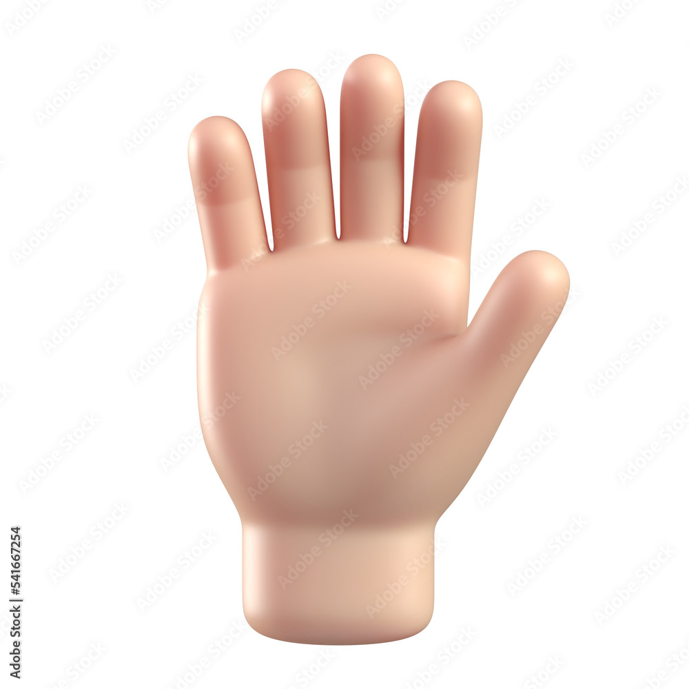 Cartoon 3d hand with open palm gesture, hand waving or showing high ...
