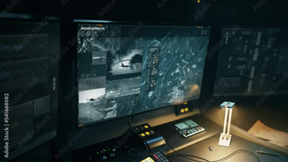 Interface of computer surveillance tech analyzing the territory ...