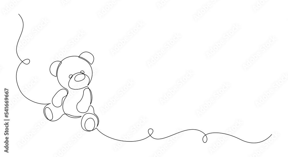 One continuous line drawing of Teddy bear. Soft toy symbol of ...