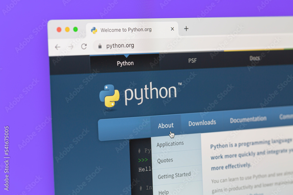 Ostersund, Sweden - Oct 28, 2022: Python website on a computer screen ... Ostersund, Sweden - Oct 28, 2022: Python website on a computer screen ...