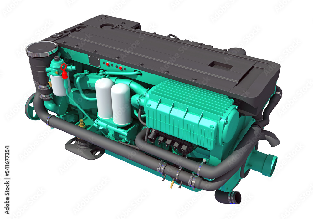 Marine Propulsion Engine for Ships, Yachts and Boats 3D rendering Stock ...