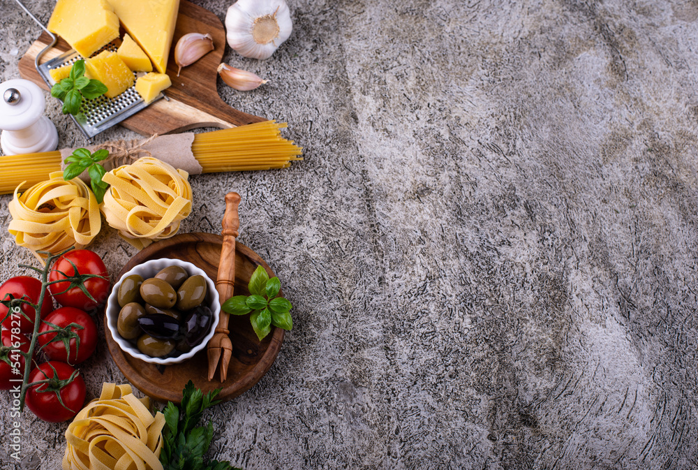 Italian food cooking background with pasta Stock Photo | Adobe Stock