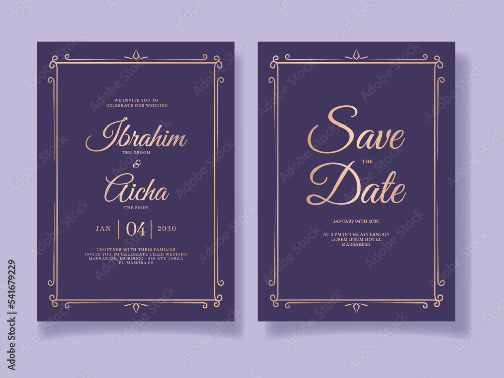 Modern Wedding Invitation Card Template with Golden Frames Stock Vector ...