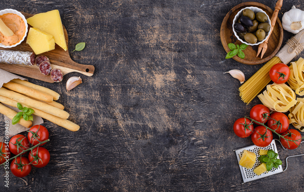 Italian food cooking background with pasta Stock Photo | Adobe Stock