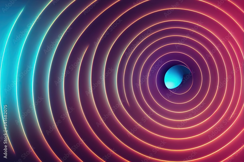 Radial circles abstract background. Neon glowing expanding concentric ...