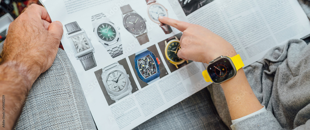 London, United Kingdom - Sept 28, 2022: Overhead view of Couple reading ...