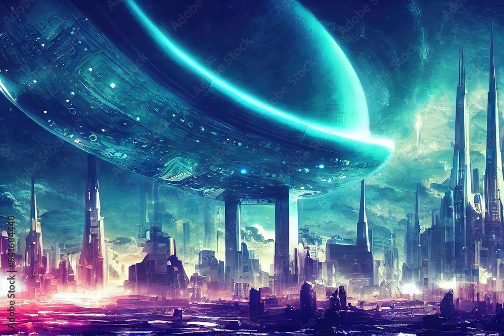 Fantasy alien city architecture with strange buildings digital ...