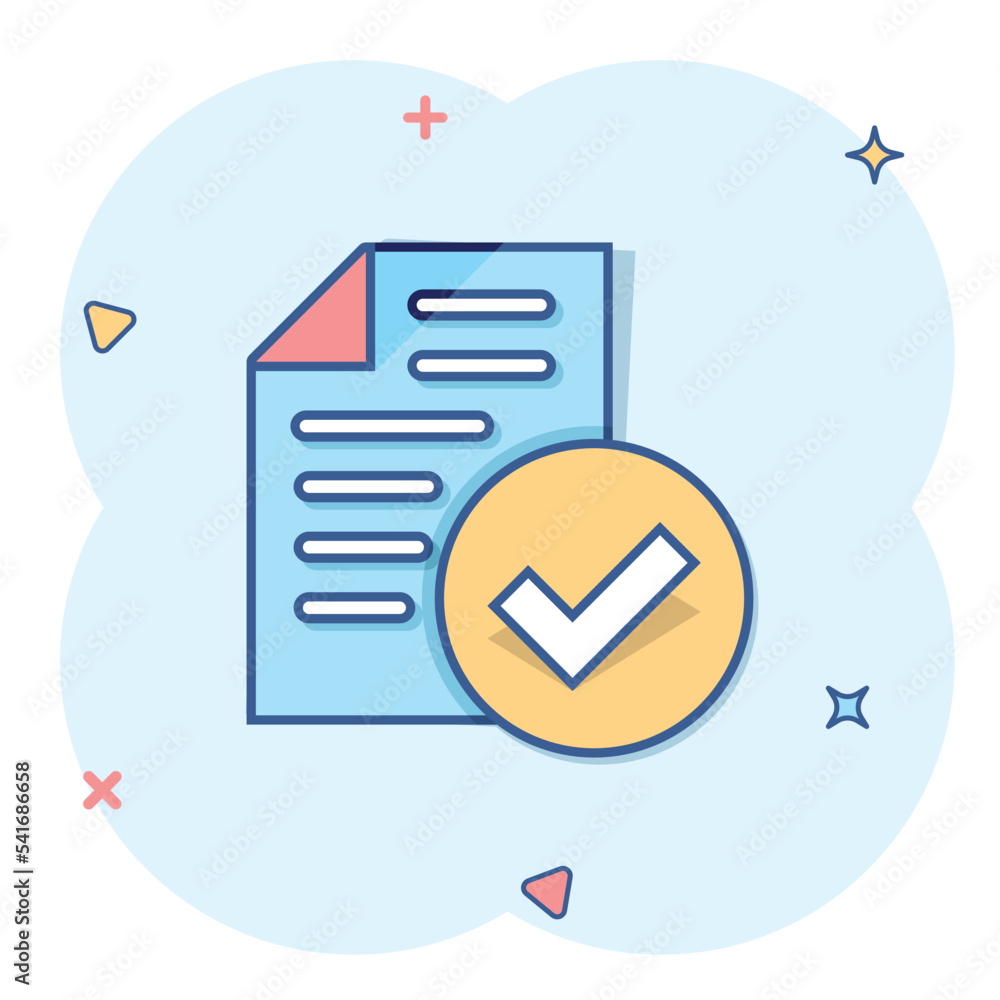 Approved document icon in comic style. Authorize cartoon vector ...