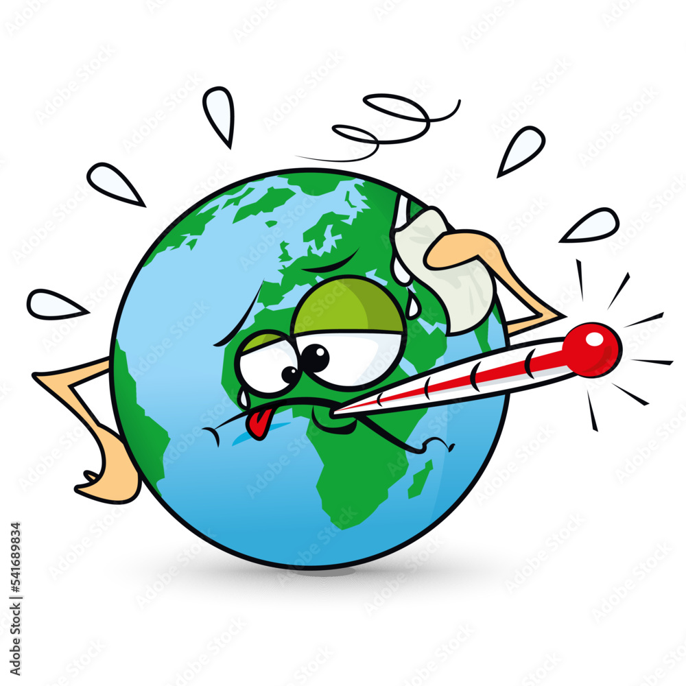 Sick Earth. Illustration of earth with a pack ice on the head and a ...