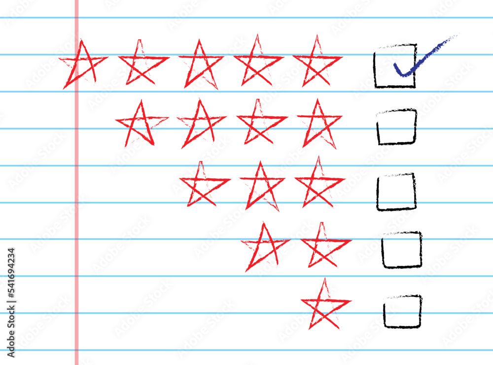 Check on the 5 star rating. Positive feedback concept. Pencil draw five ...