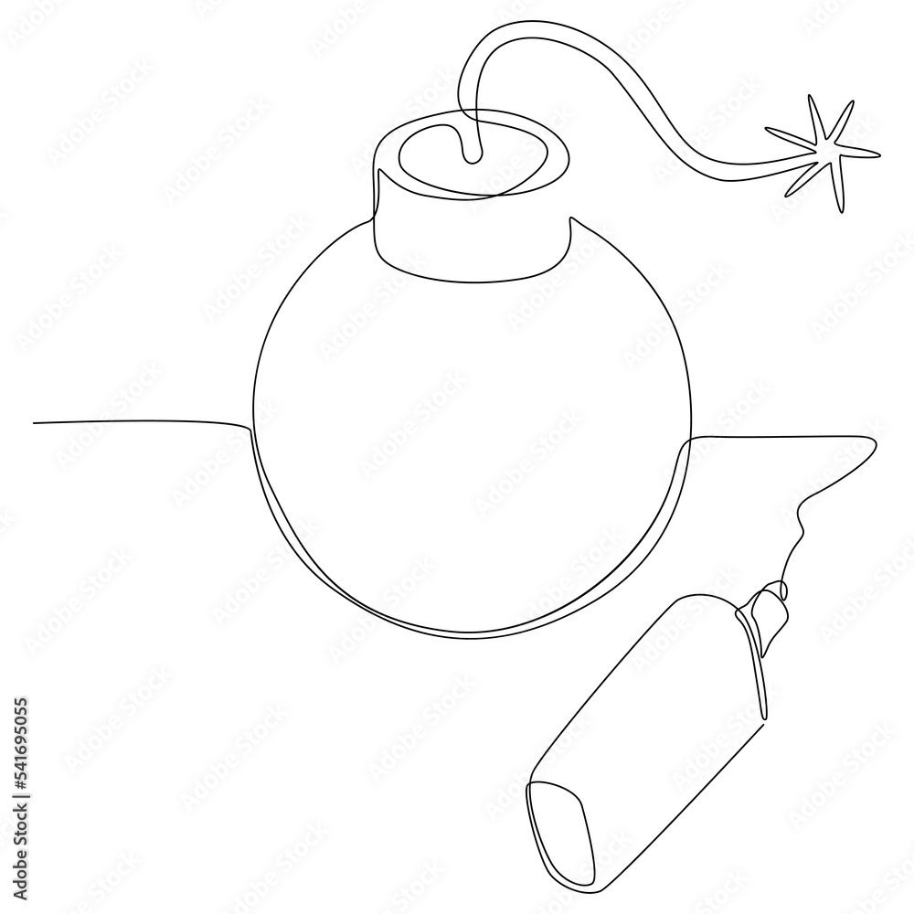 One continuous line of Bomb written with a pencil. Thin Line ...