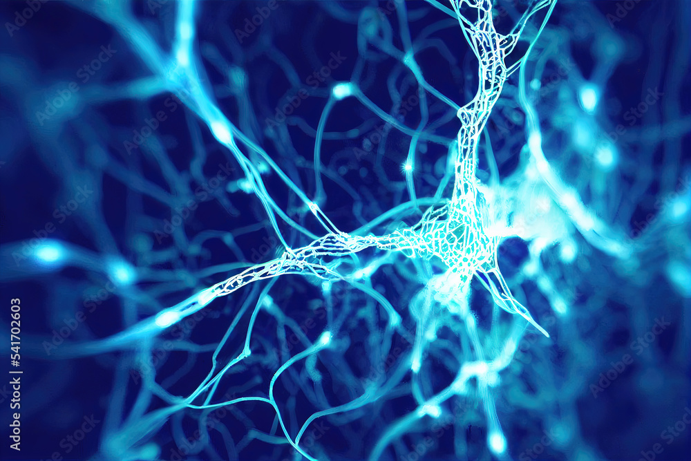 Glowing Neural Network In Human Brain With Nerve Cells As Digital