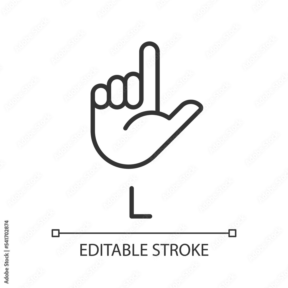 Letter L in American sign language pixel perfect linear icon ...