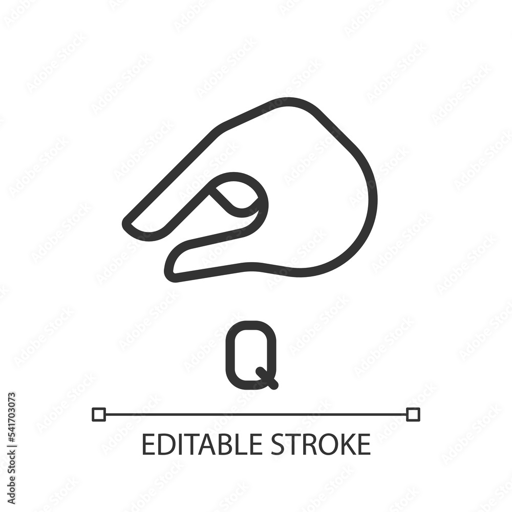 Sing for letter Q in ASL pixel perfect linear icon. System of ...