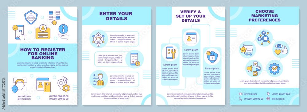Online banking registration blue brochure template. Web wallet. Leaflet ...