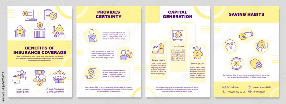 Benefits of insurance coverage yellow brochure template. Leaflet design ...