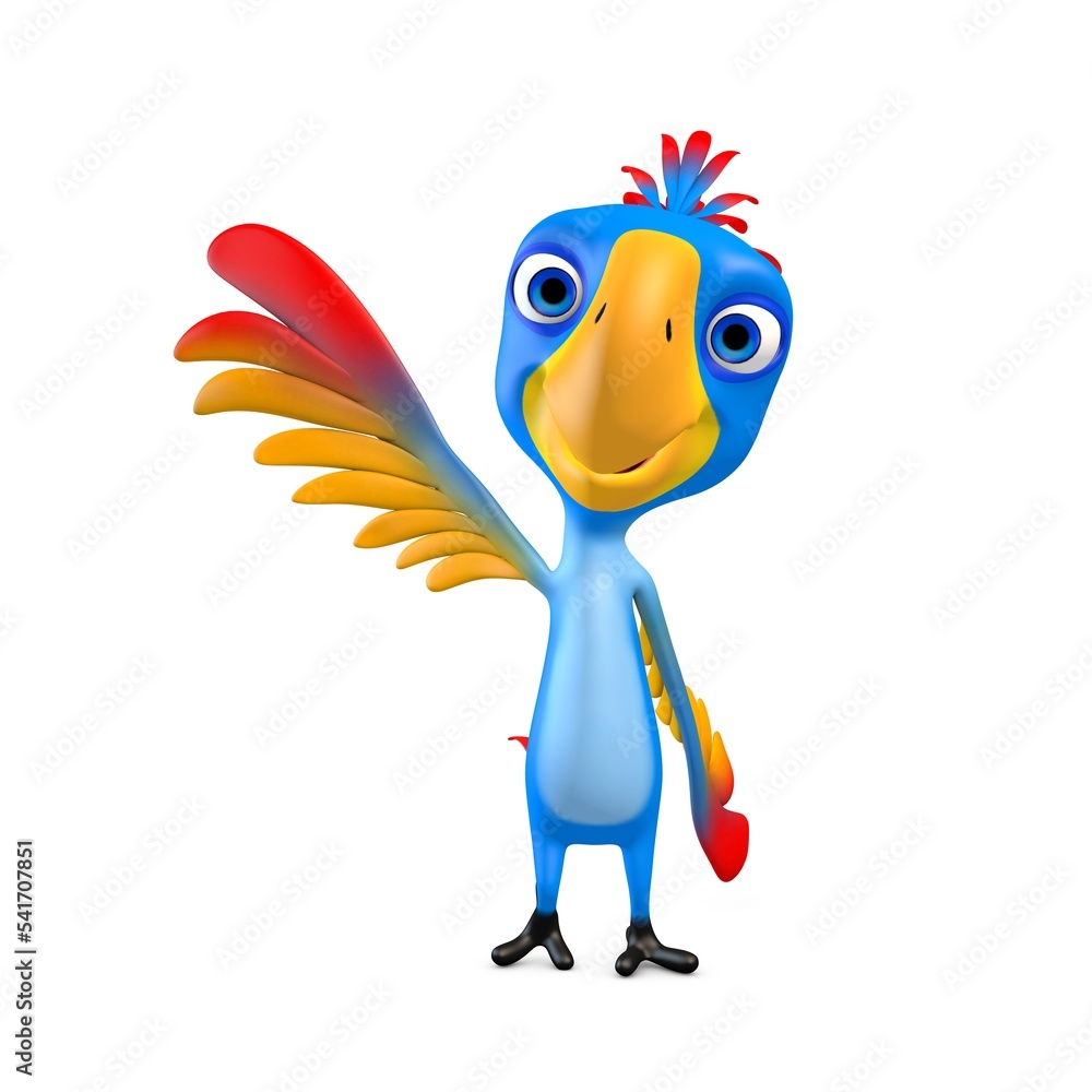 Happy blue cartoon parrot saluting, 3D Rendering Stock Illustration ...