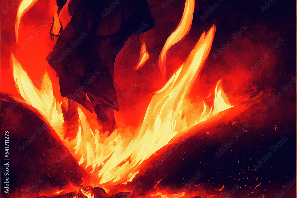 burning fire land painted in cartoon style Stock Illustration | Adobe Stock