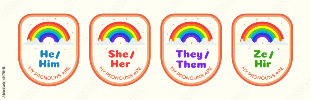 Pronouns sticker set he him she her they them ze hir with rainbow ...