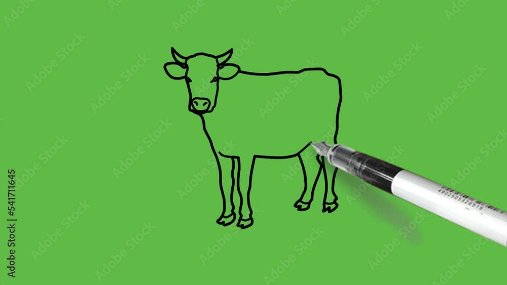 Draw standing cow in light and dark grey color combination with pink ...
