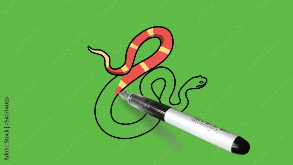 Draw snake reptile animal in red and yellow color combination with ...
