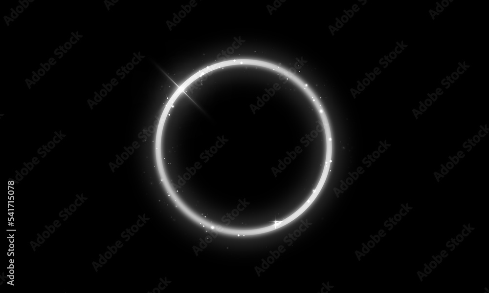 Circle light effect. Neon glowing circle with light rays. Frame ...